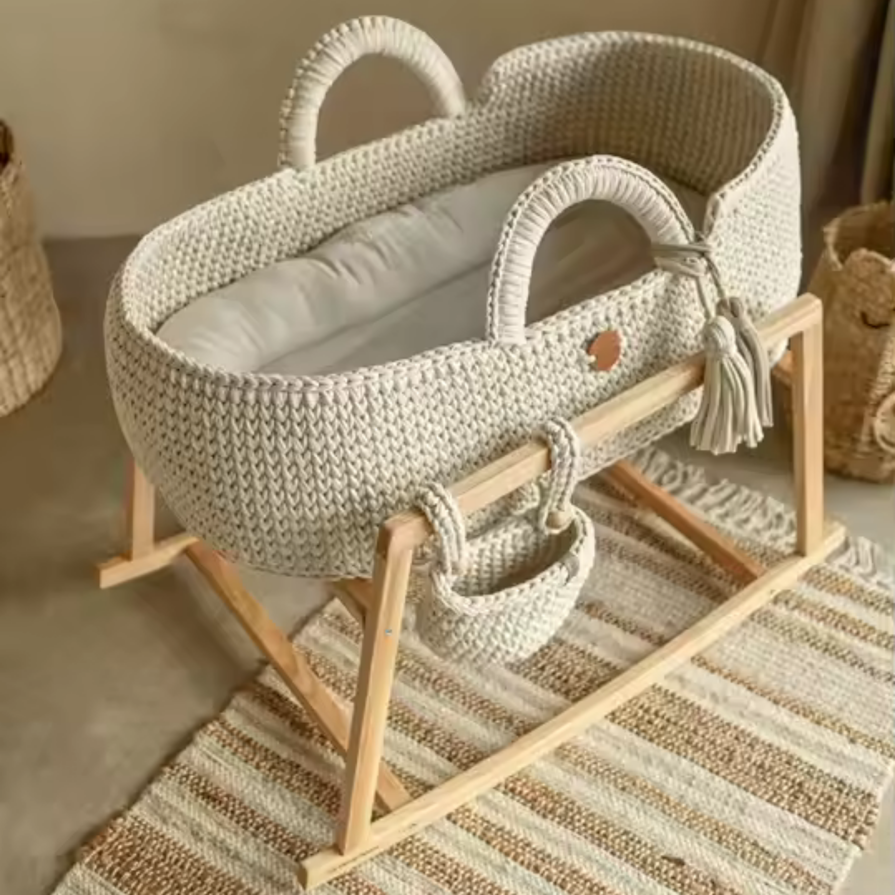 Lucca Baby Moses Basket Bassinet with Straight Hood – My Home Design