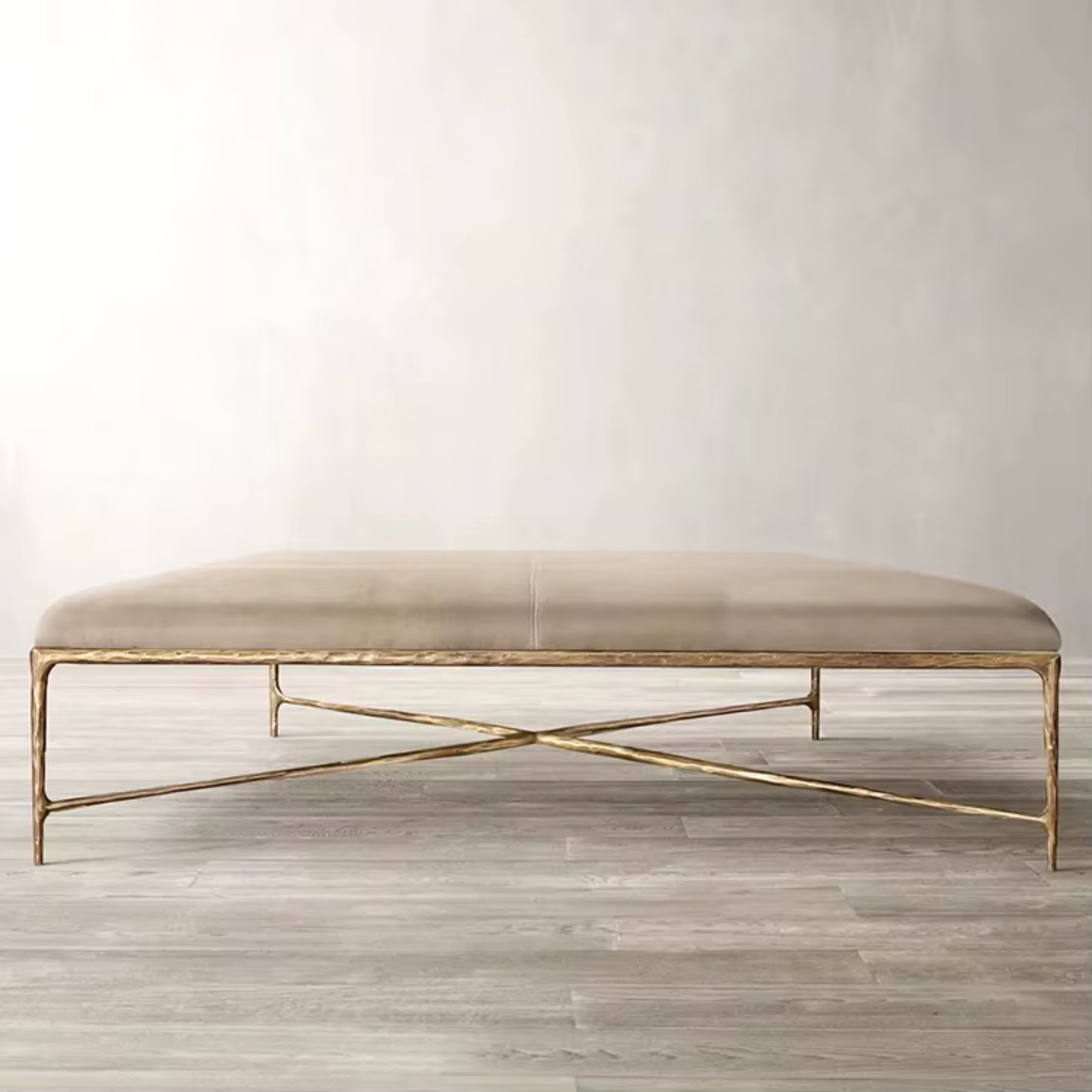 Milano Golden Forged Iron Frame Beige Fabric Ottoman – My Home Design