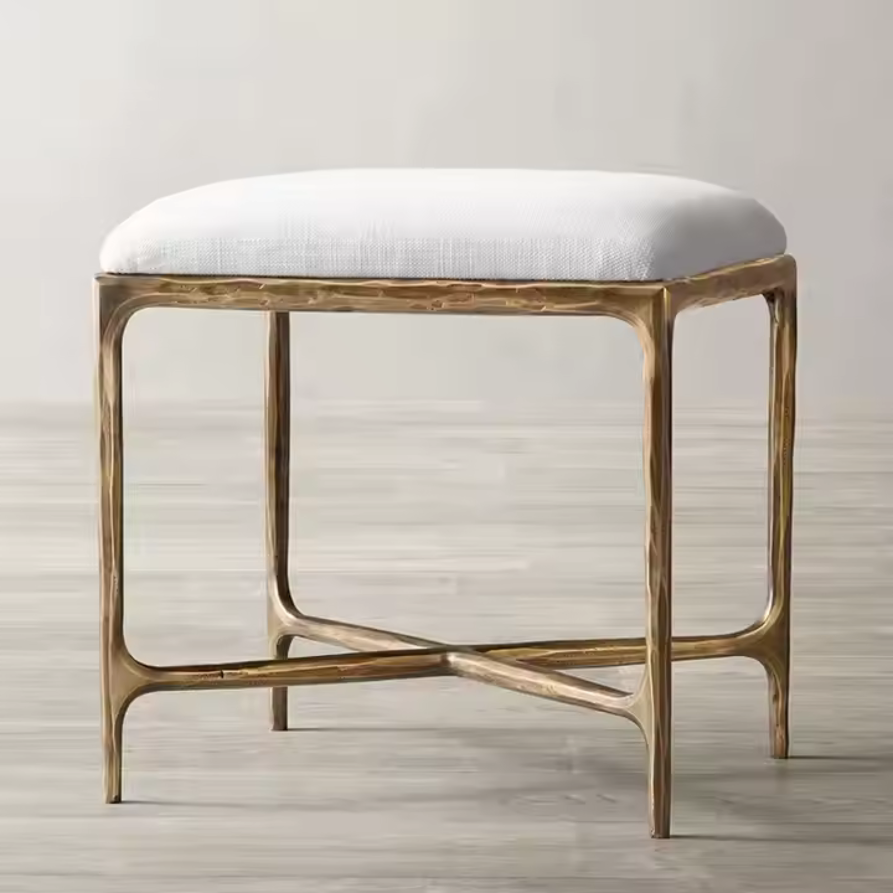 Milano Golden Forged Iron Frame Upholstered Footstool and Small Stool ...